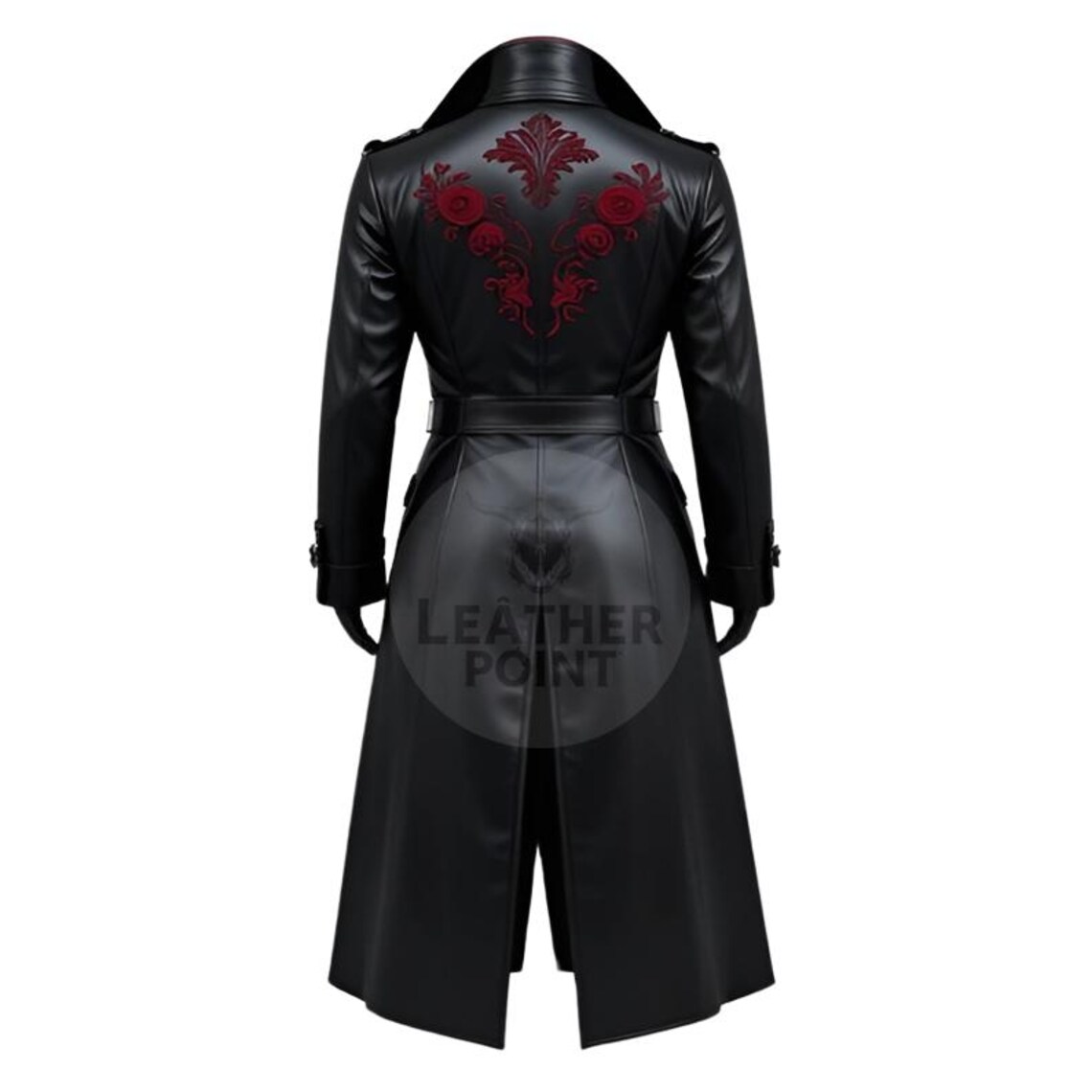 Gothic Embroidered Leather Trench Coat | Victorian Vampire Overcoat - Etsy