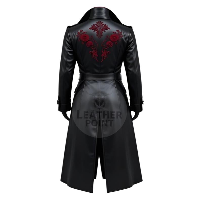 Black Gothic Leather Trench Coat | Real Cowhide Vampire Overcoat ...