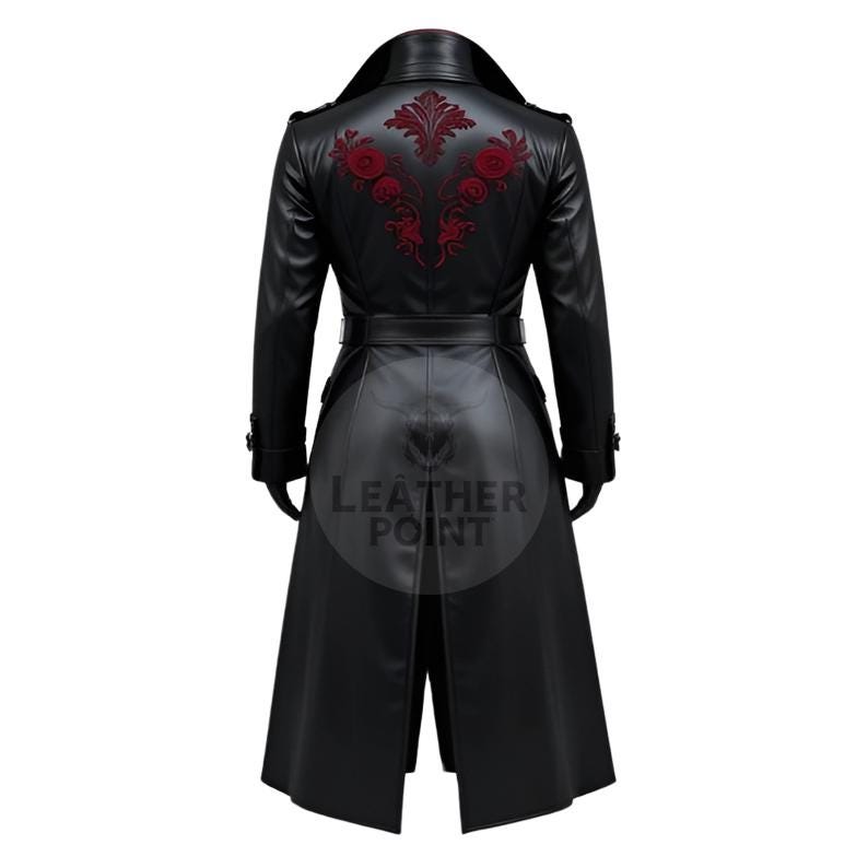 Black Gothic Leather Trench Coat | Real Cowhide Vampire Overcoat ...
