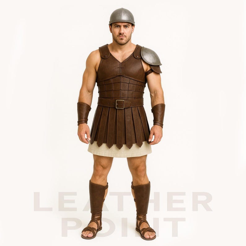 Roman Gladiator Armor Set – Real Leather Tunic, Leather Shoulder Armor ...