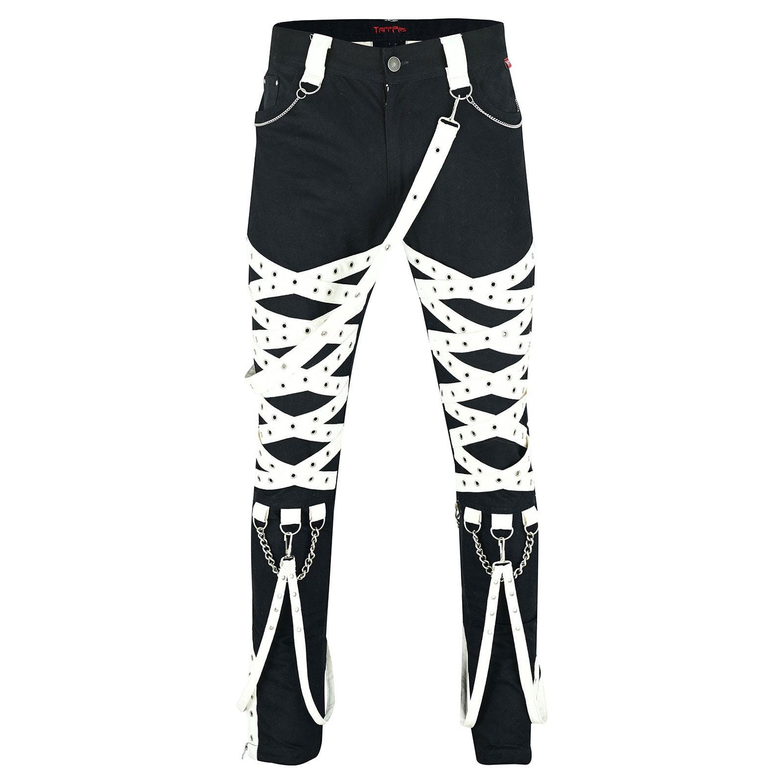 Unisex Black X Strap Denim Gothic Hippie Slim Fit Raver Pant Emo Punk ...