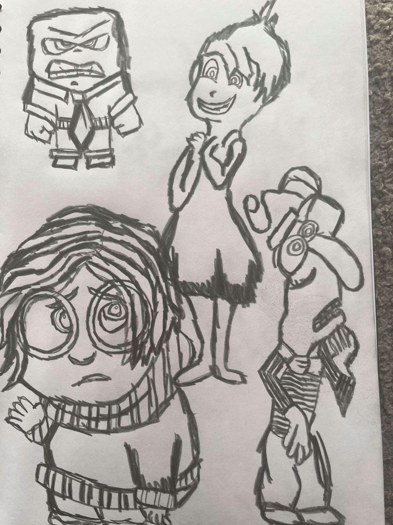 A3 Paper Inside Out 2 Drawing/ Sketch With Joy, Sadness, Anger and Fear ...
