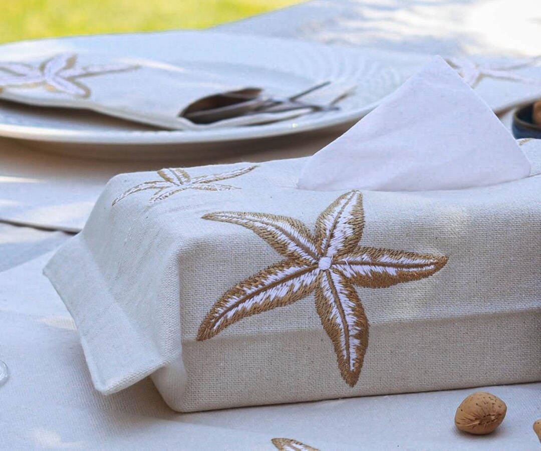 Embroidered Starfish Gold Tissue Box Cover - Etsy