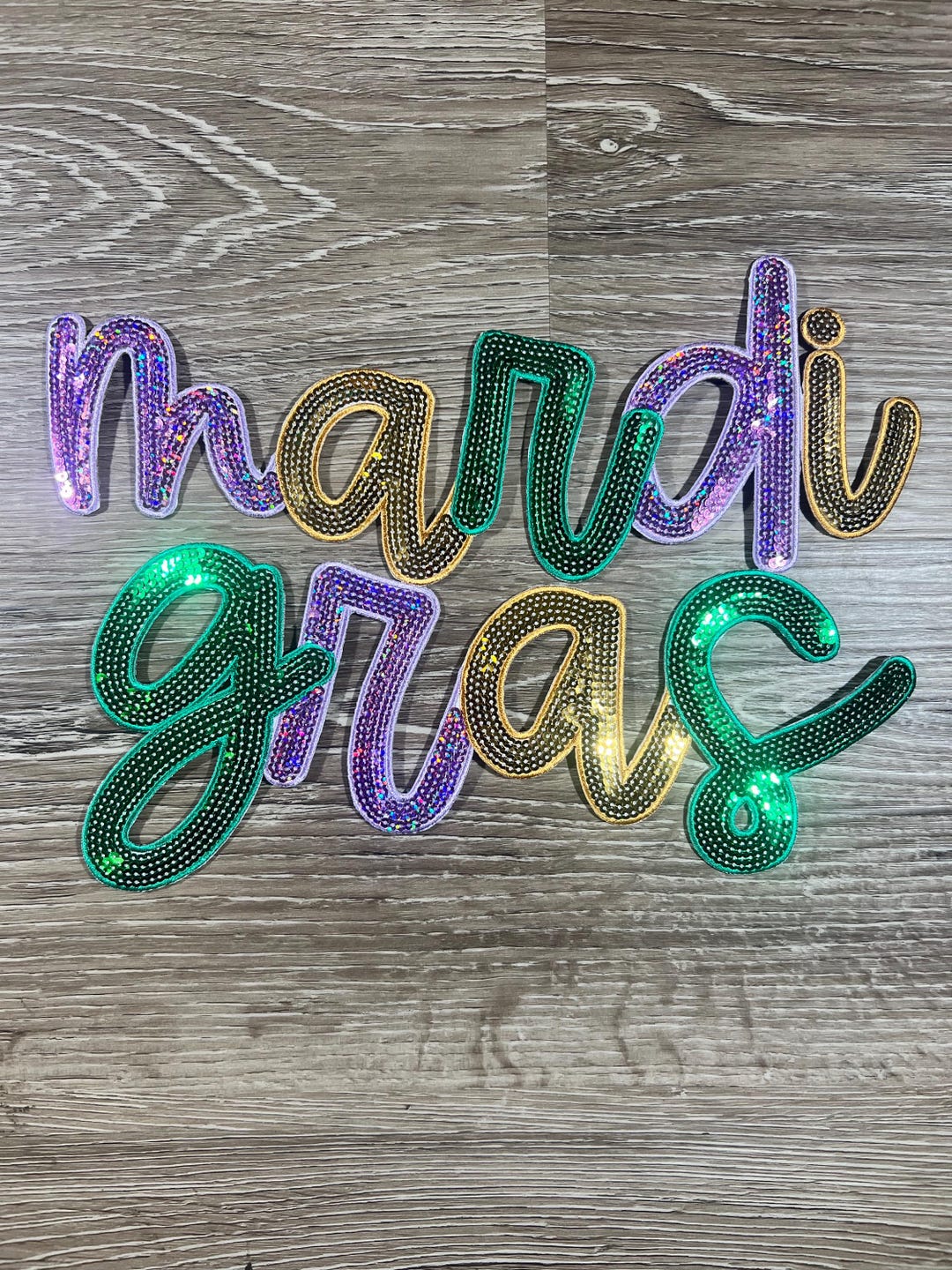 10-11in Mardi Gras Cursive Sequin IRON ON PATCH - Etsy