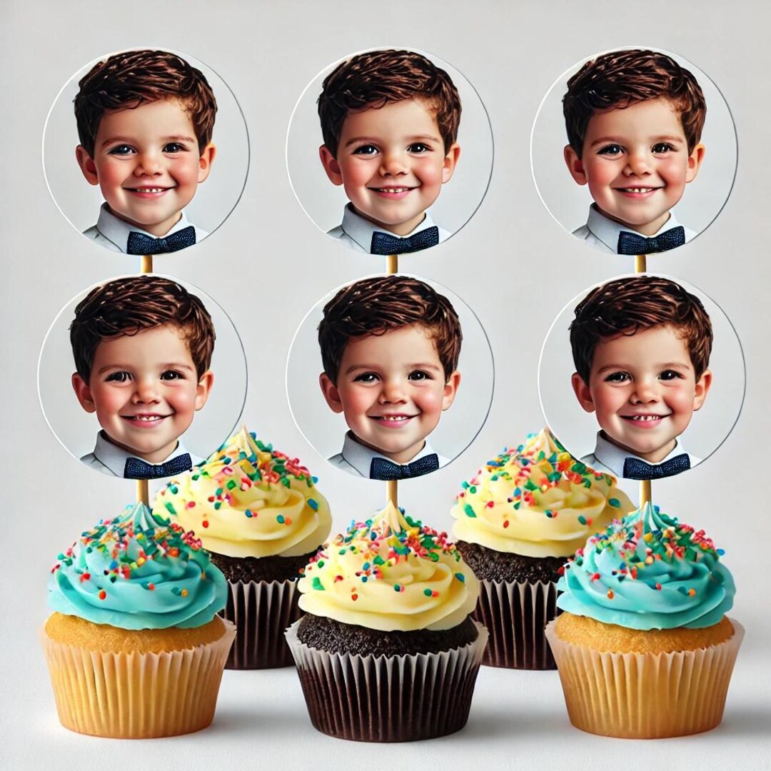 1.73 in - Mini Custom Cupcake Toppers, Fun Face Cutout Dessert Cake ...