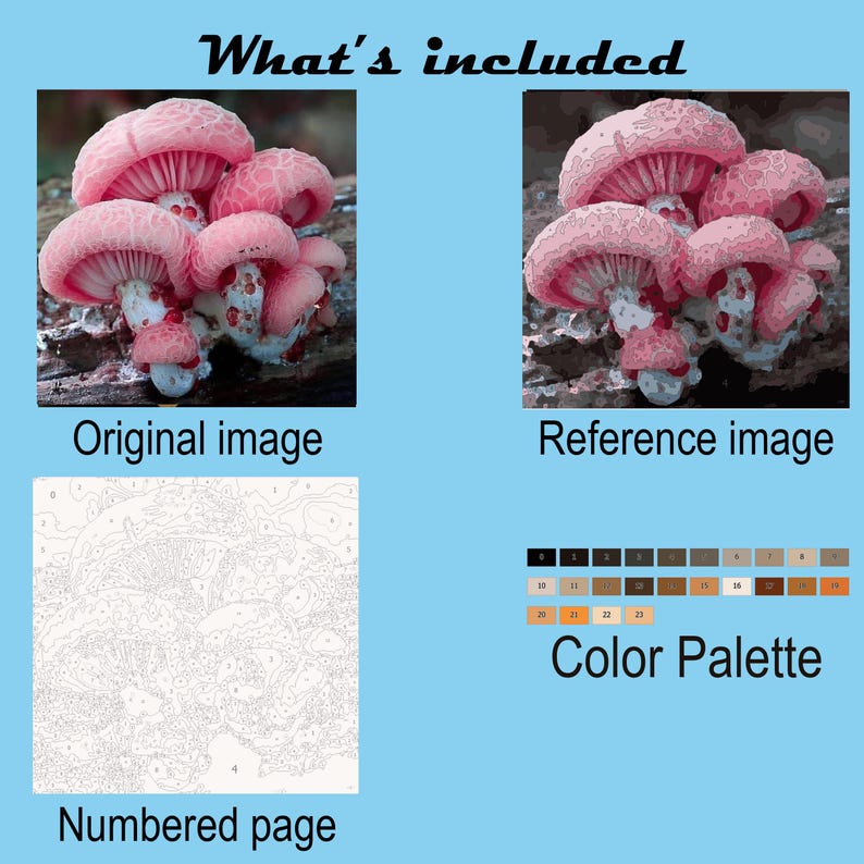 Color by Numbers for Adults Pink Mushroom Printable Paint by Numbers ...