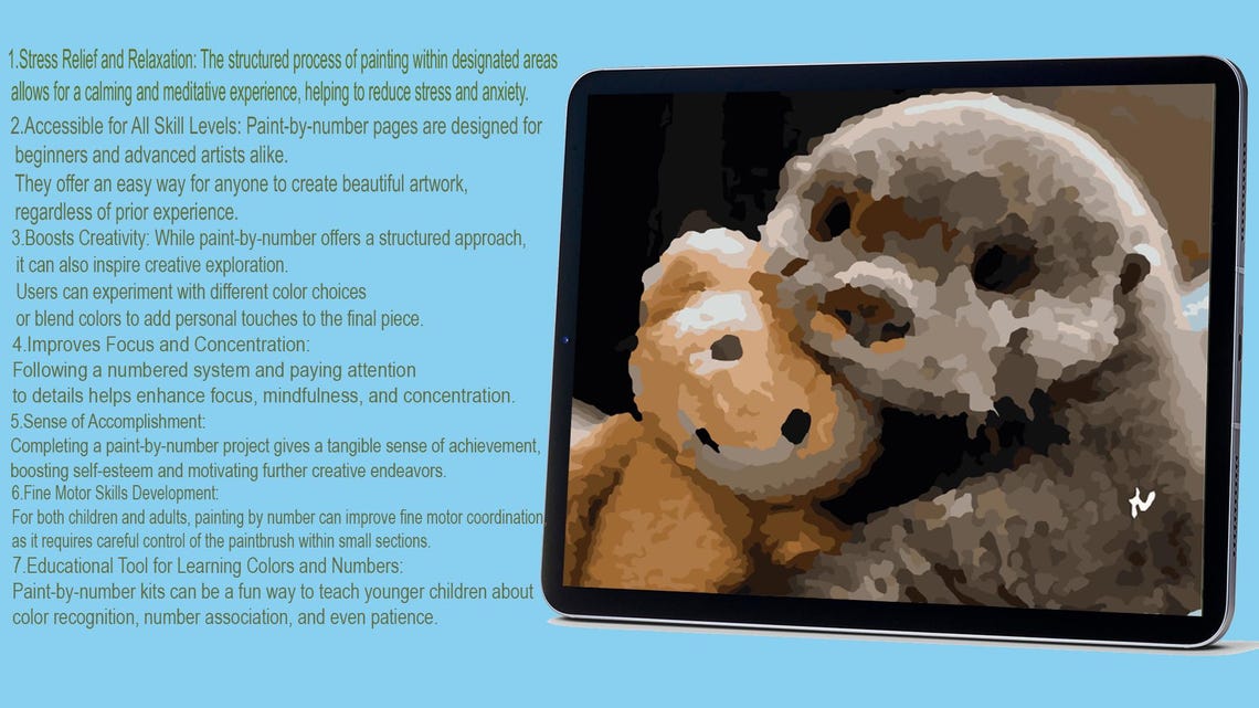 Cute Otter With Plushy Digital Paint by Number Kit Adorable DIY Animal ...