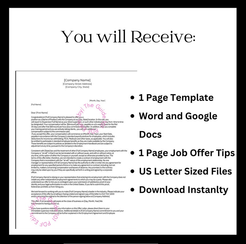 Professional Job Offer Letter Template. Instant Download Google Docs ...