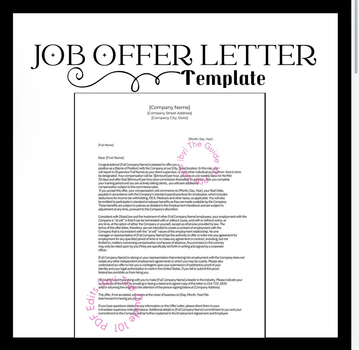 Professional Job Offer Letter Template. Instant Download Google Docs ...