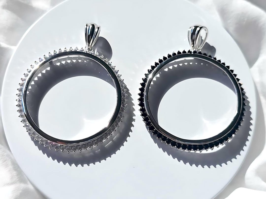 925 Sterling Silver Prong Back Cubic Zirconia CZ Halo Bezel for 38mm 1 ...