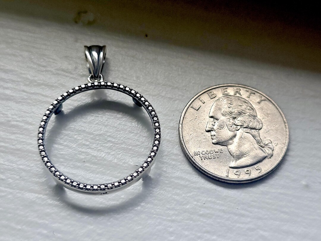 925 Sterling Silver Prong Back Illusion Edge Bezel for 24mm Quarters 25 ...