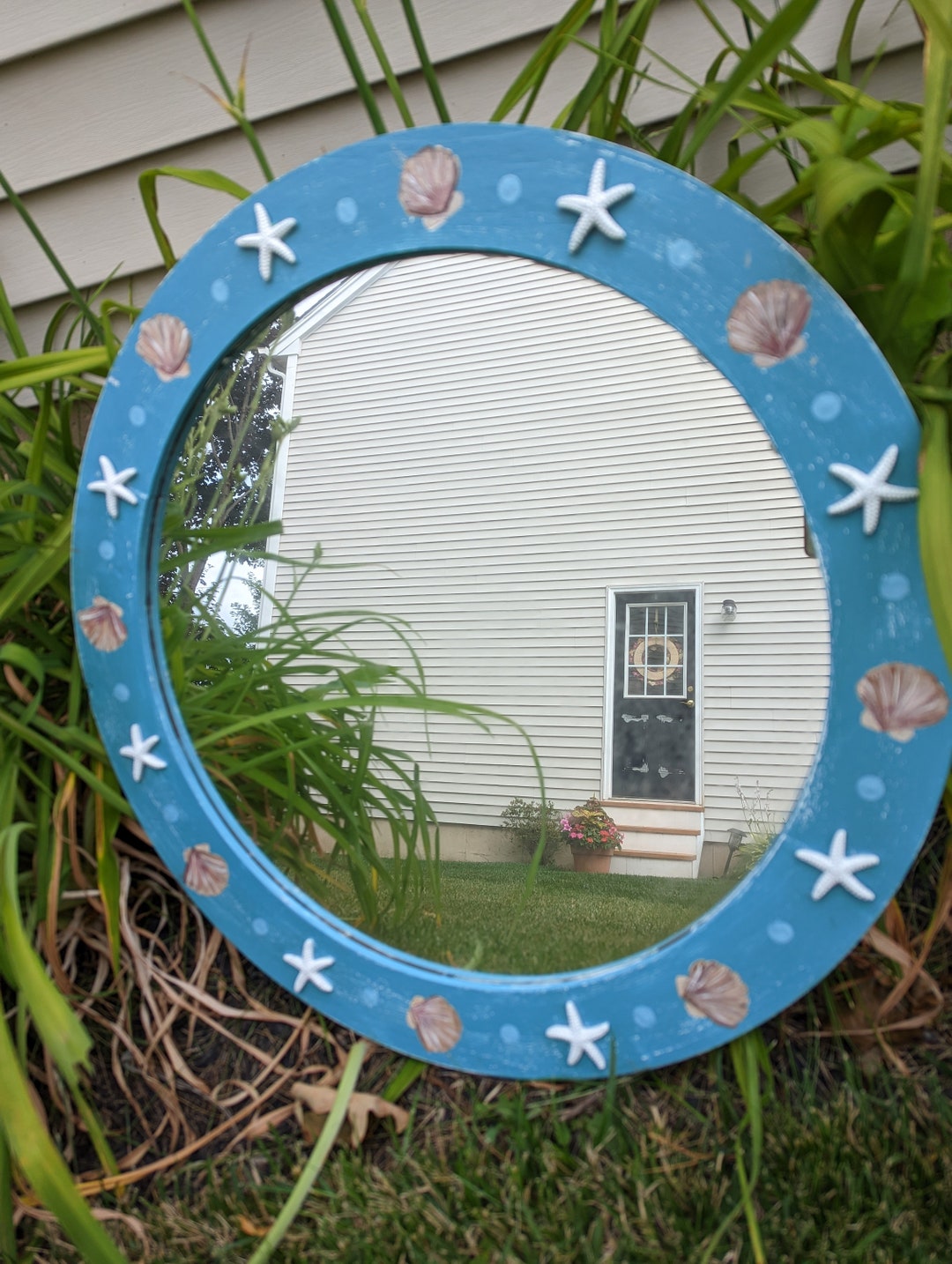 Large Round Hand Painted Seashore Theme Mirror - Etsy