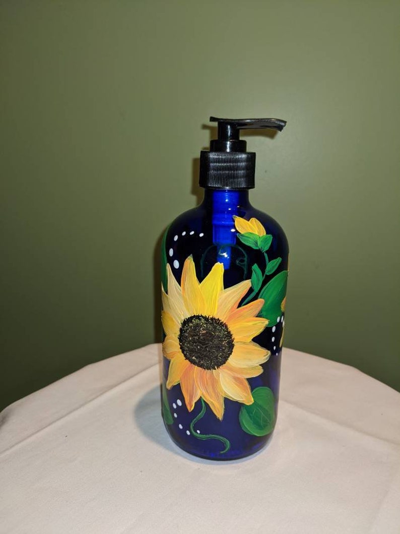 Hand-painted Sunflower Cobalt Blue Lotion Dispenser - Etsy