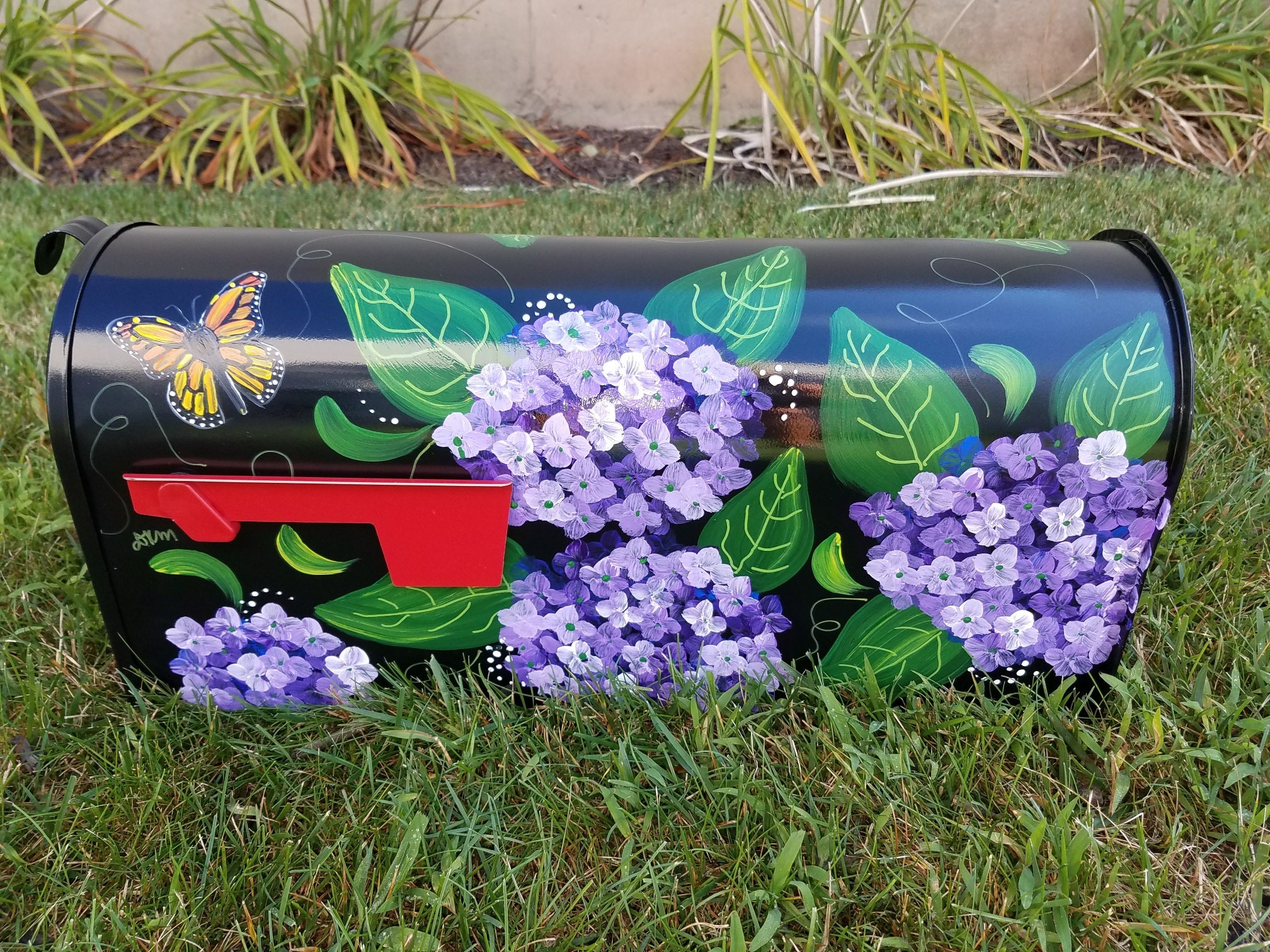 Hydrangea and Butterfly Design Mailbox - Etsy