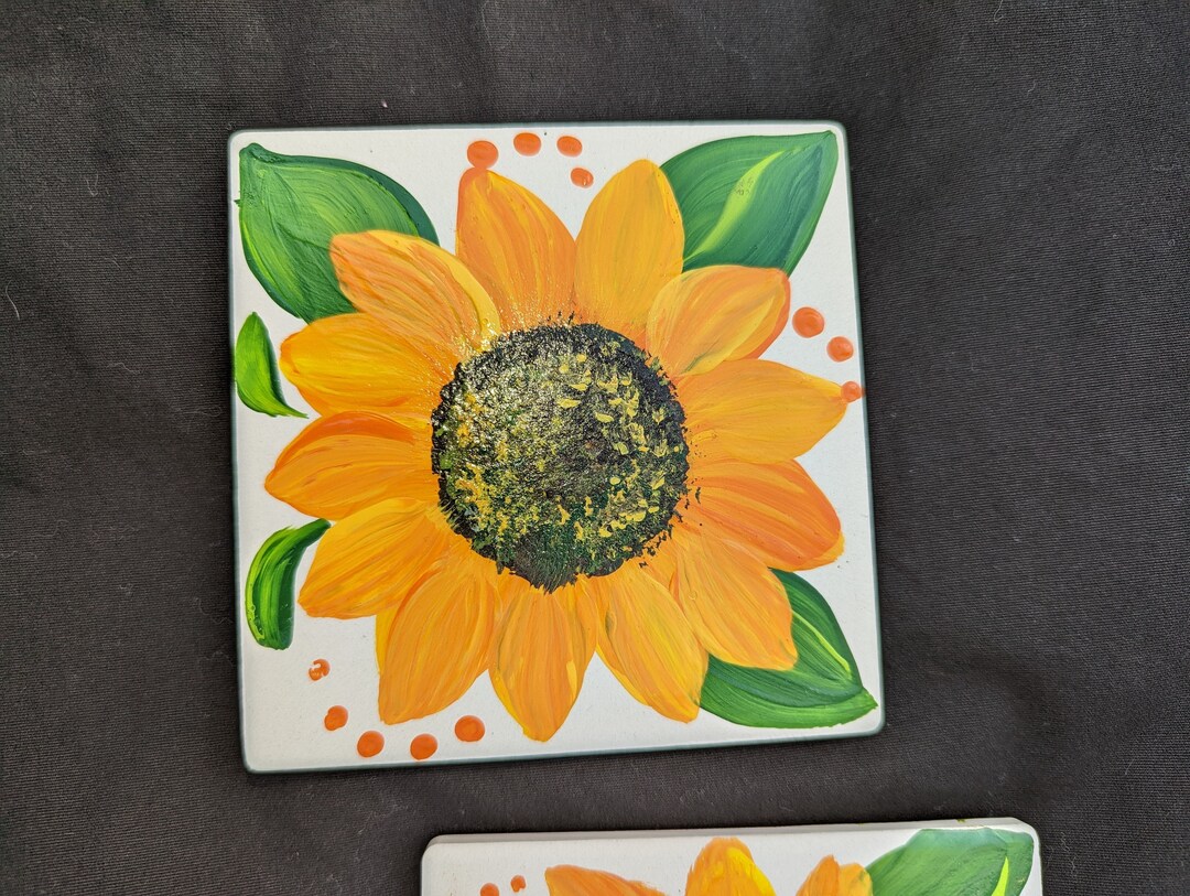 Sunflower Hand Painted Coasters. Set of 2 - Etsy
