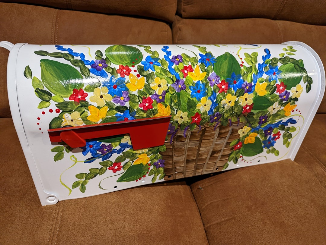 Whimsical Basket of Flowers Hand Painted Mailbox - Etsy