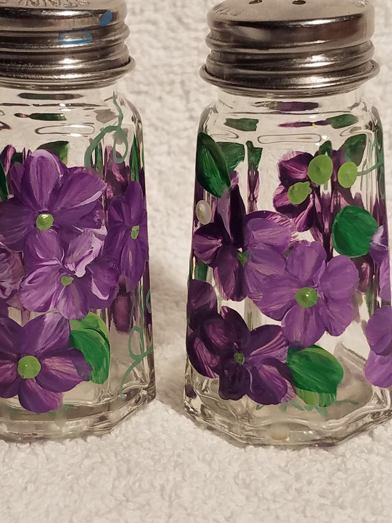 Purple Flowered Salt & Pepper Shakers - Etsy