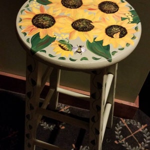Sunflower and Bumble Bee Hand Painted Bar or Counter Stools - Etsy
