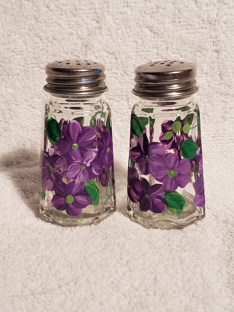 Purple Flowered Salt & Pepper Shakers - Etsy