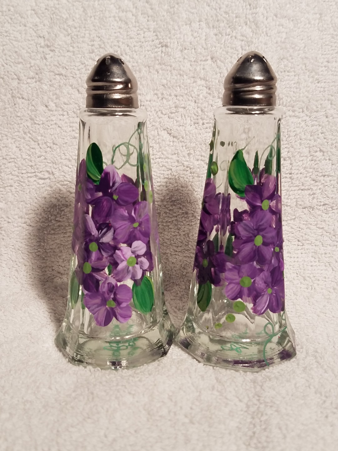 Tall Purple Flowered Salt & Pepper Shakers - Etsy