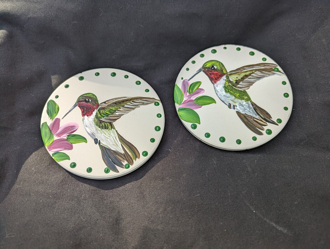 Hand Painted Hummingbird Coasters (pair) - Etsy