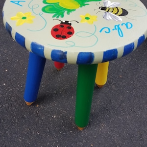 Hand Painted Child's Stool With Pencil Shaped Legs - Etsy