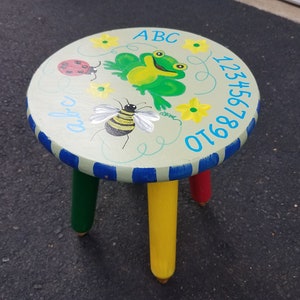 Hand Painted Child's Stool With Pencil Shaped Legs - Etsy