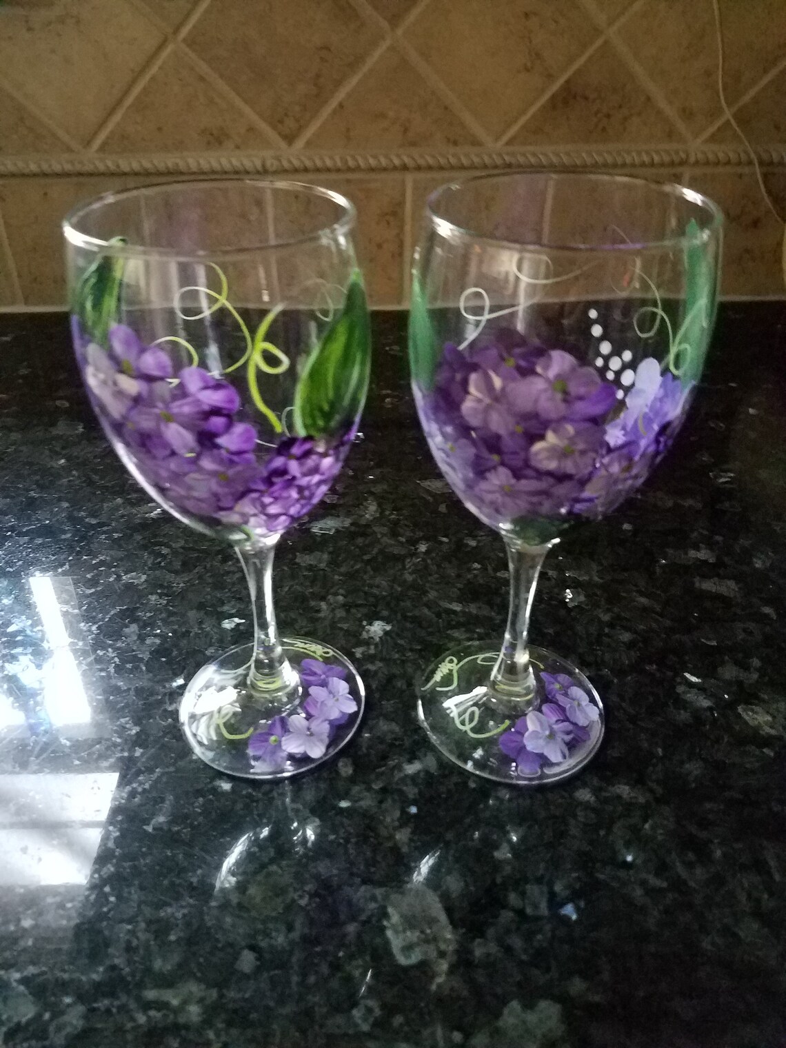 Hydrangea Hand Painted Wine Glasses Pair - Etsy