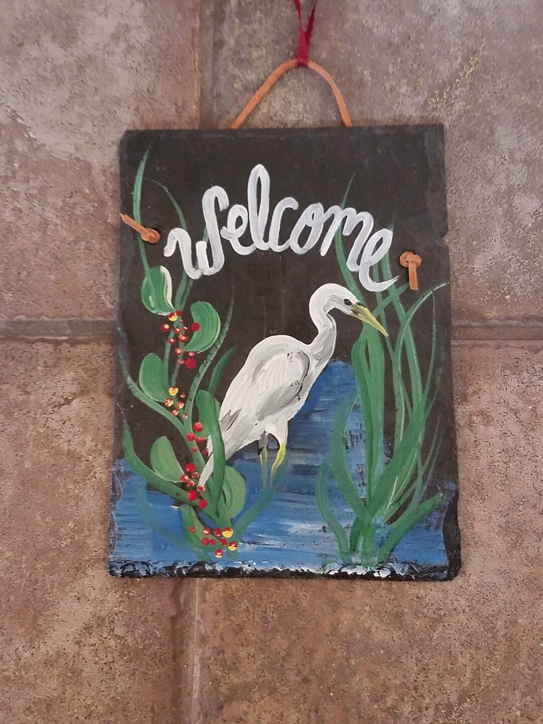 Seashore Beach Egret Welcome Sign - Etsy