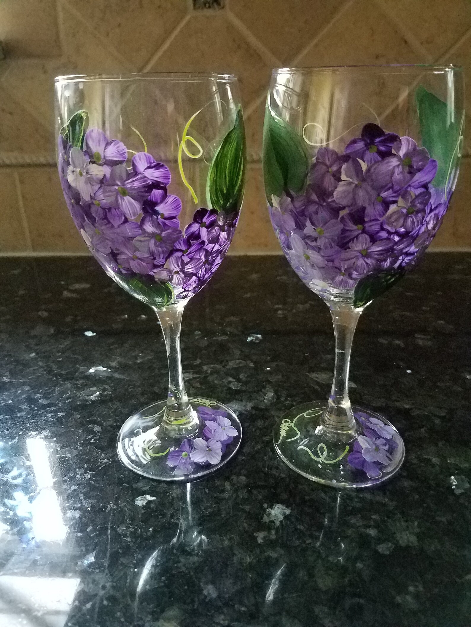 Hydrangea Hand Painted Wine Glasses Pair - Etsy