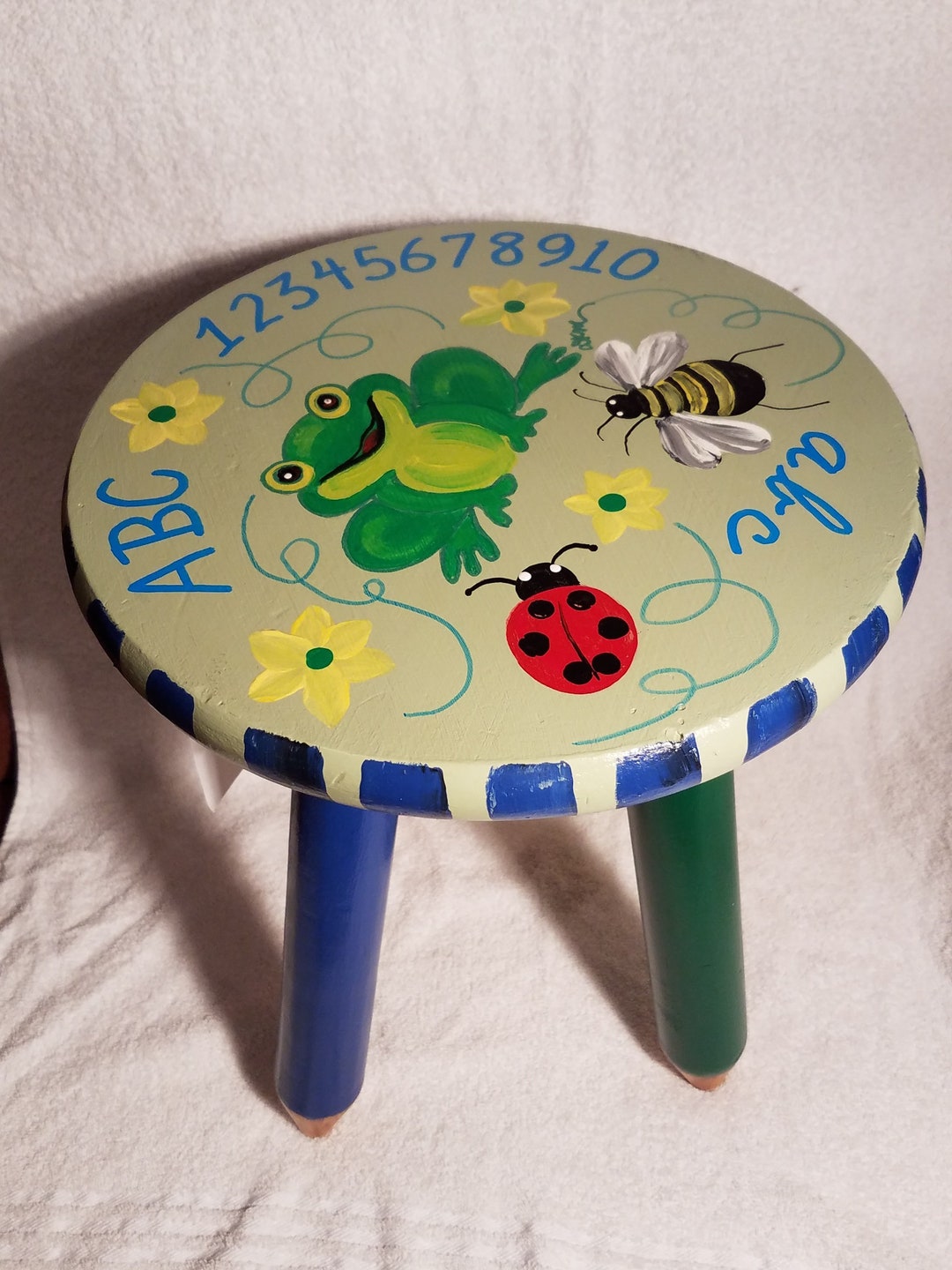 Hand Painted Child's Stool With Pencil Shaped Legs - Etsy
