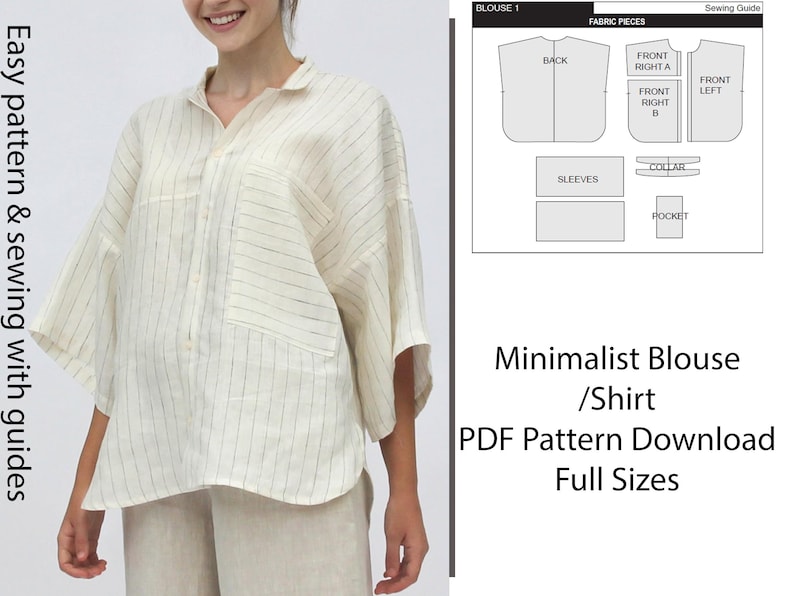 Oversize Shirt Pattern, Unisex Shirt Sewing at Home, Loose Blouse ...