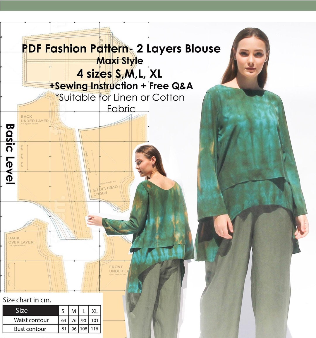 Shirt Pattern Blouse Digital Download DIY, Easy Pattern Shirt for ...