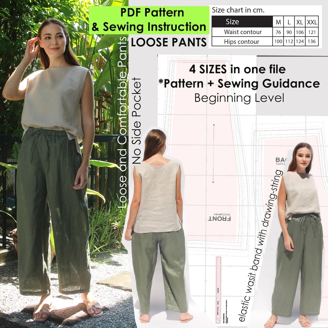 Easy Pants Pattern, DIY Pants Sewing at Home, A4 Pattern Pants Craft ...
