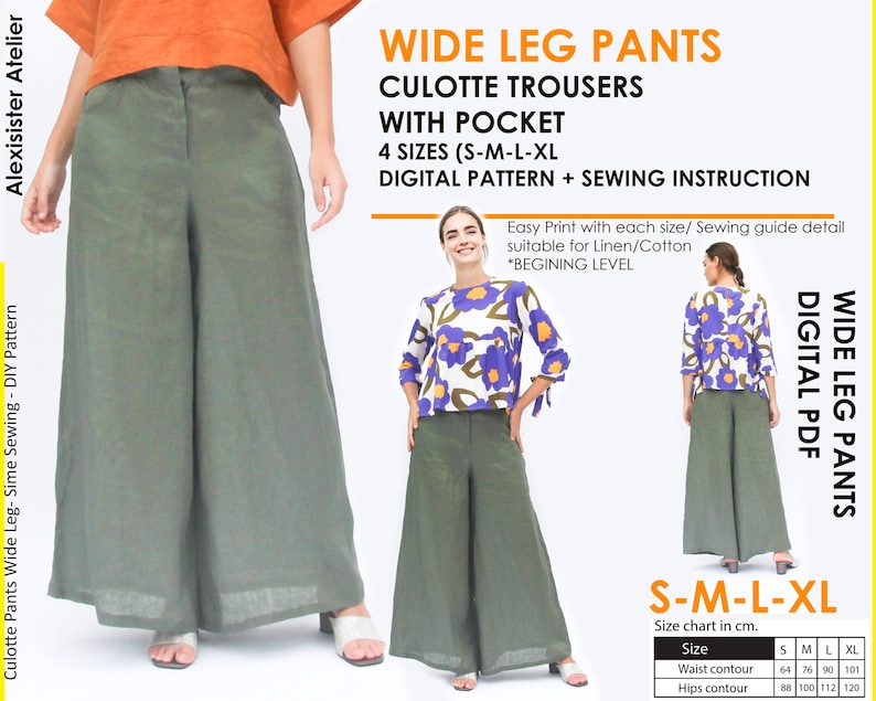 Linen Pants Easy Sewing Pattern, DIY Pattern Sewing at Home, Pattern ...