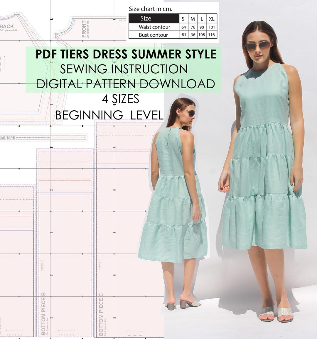 Lazy Dress Pattern Diy Sewing Easy for Beginner, Linen Dress Sewing ...
