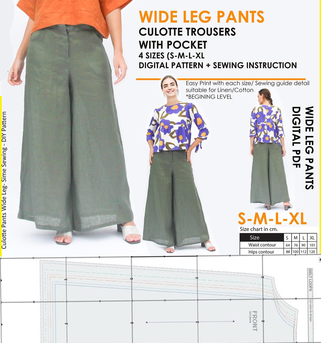 Linen Pants Easy Sewing Pattern, DIY Pattern Sewing at Home, Pattern ...