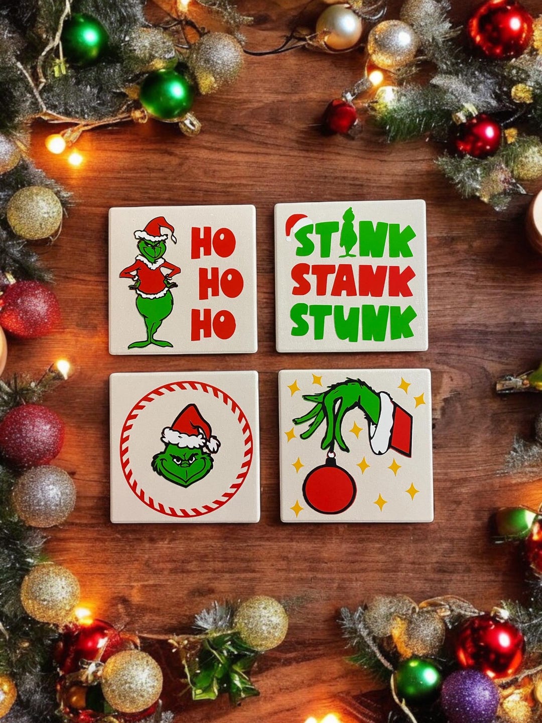 Set of 4 Grinch Coasters - Etsy UK