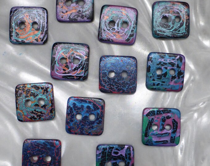 12 Unusual SMALL Square Handmade Buttons (set12_b_2901) - Etsy