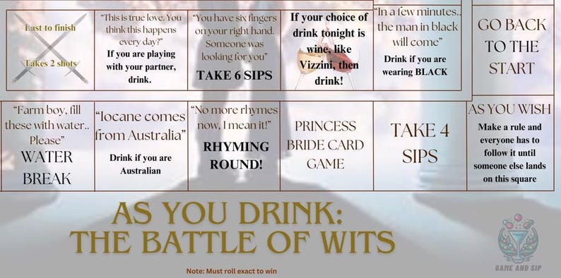 Princess Bride Drinking Board Game - Etsy