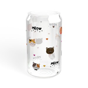 Cute Cat Sipper Glass 16oz Adorable Cat Drinking Cup With and Without ...