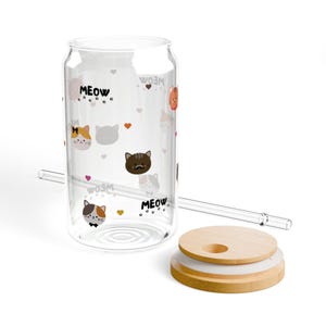 Cute Cat Sipper Glass 16oz Adorable Cat Drinking Cup With and Without ...