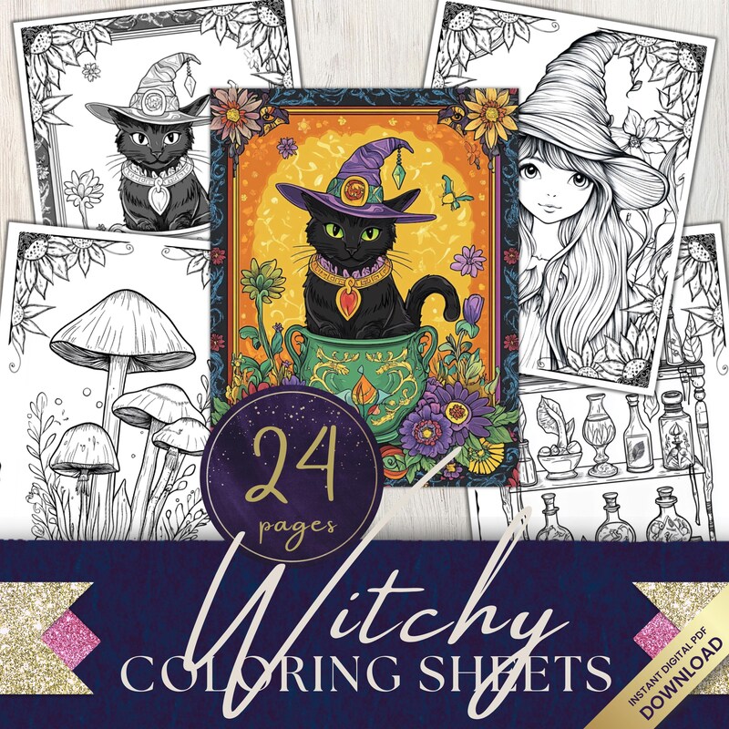 Witchy Coloring Pages - Etsy