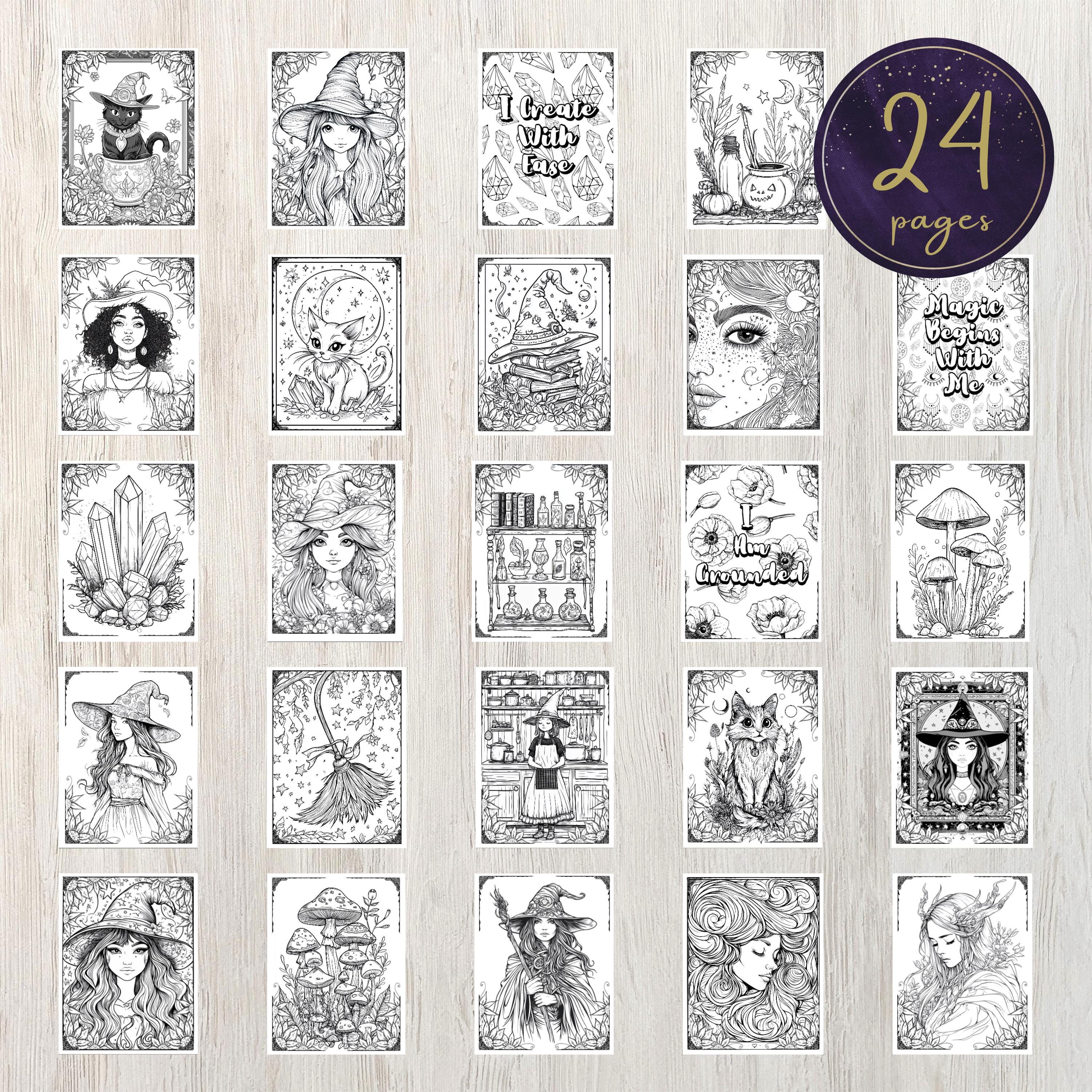 Witchy Coloring Pages | 24 Printable Sheets, Fantasy, Crystals ...