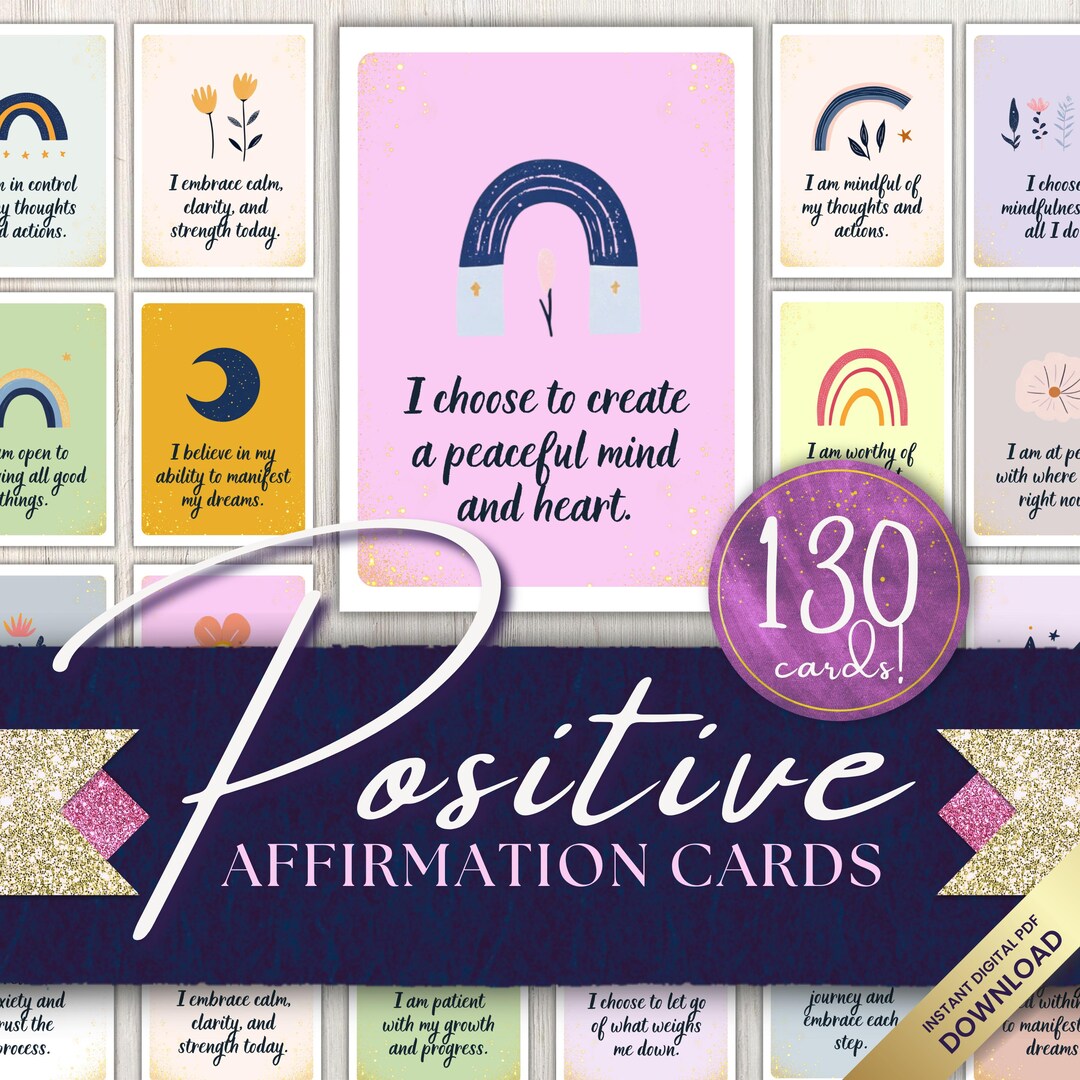 130 Positive Affirmation Printable Cards, Instant Download Mindfulness ...