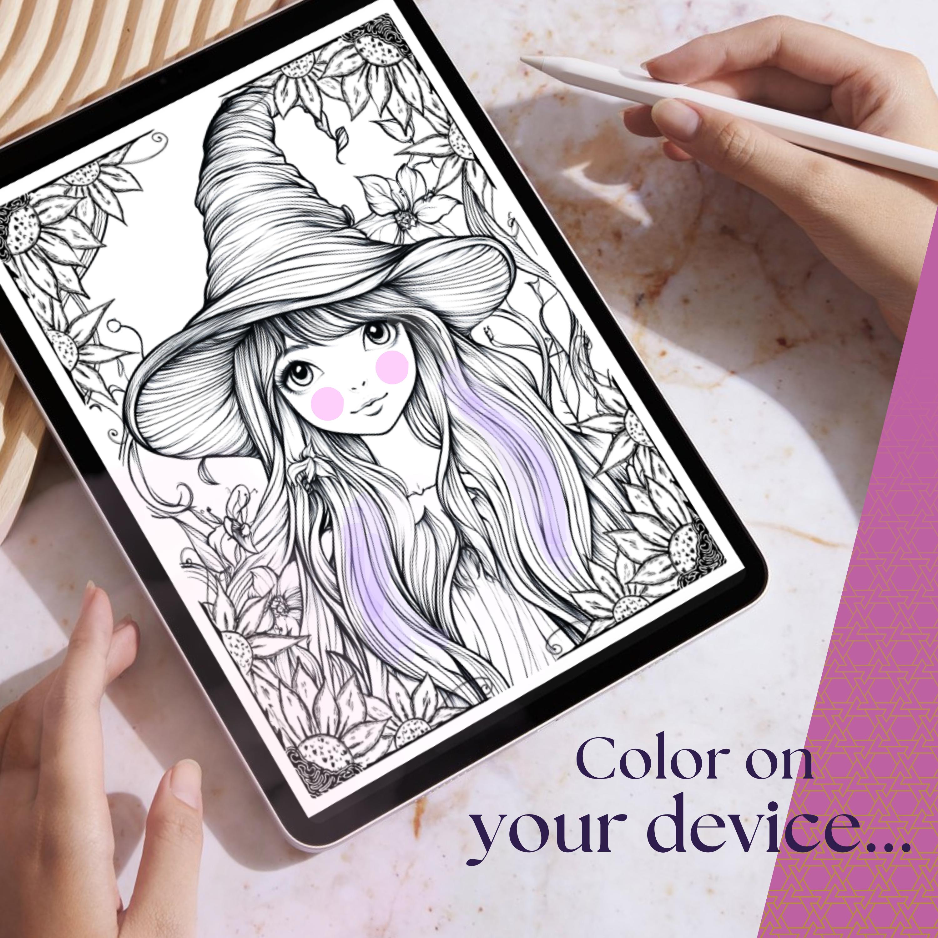 Witchy Coloring Pages | 24 Printable Sheets, Fantasy, Crystals ...