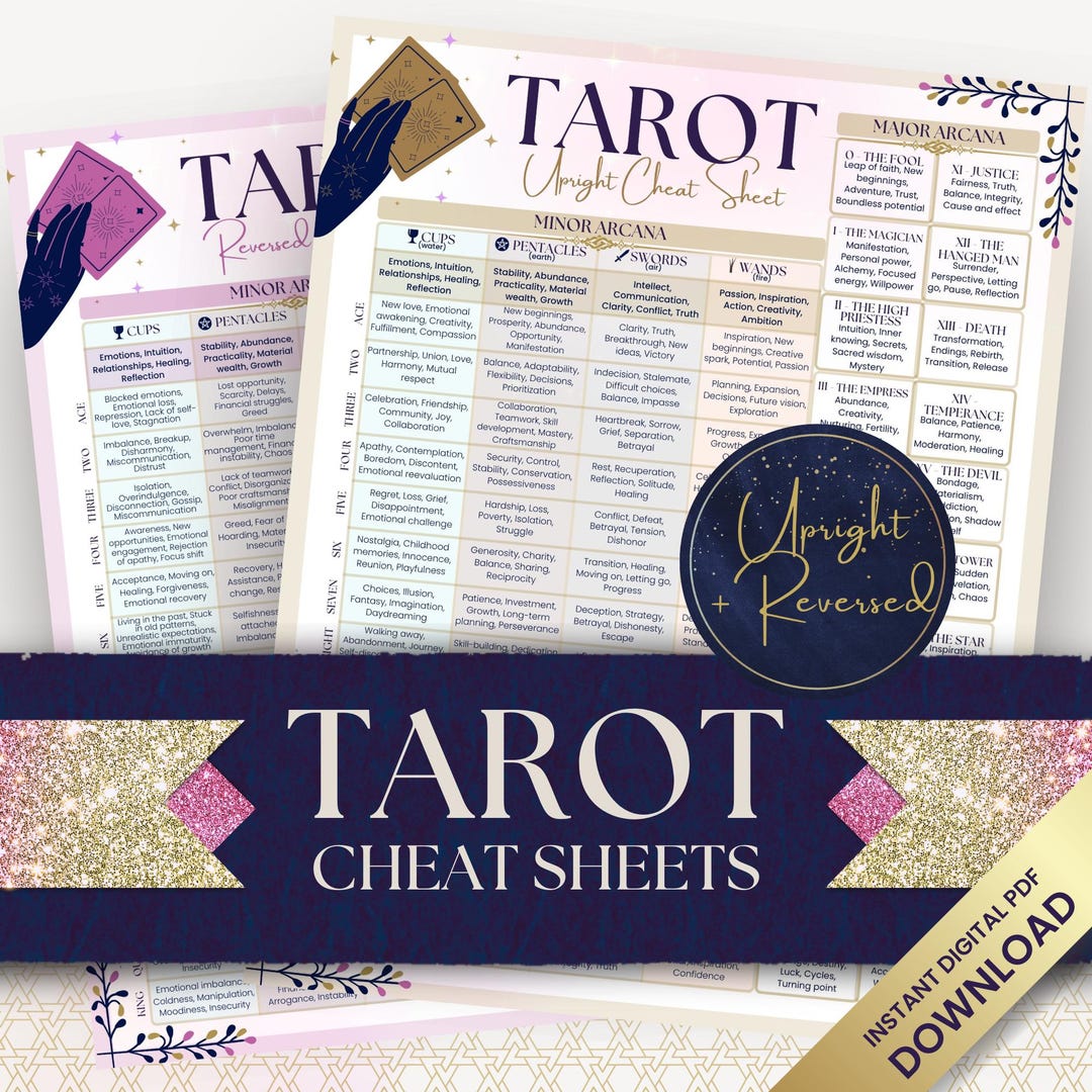 Tarot Card Meanings Cheat Sheet: Upright & Reversed (PDF Download) - Etsy