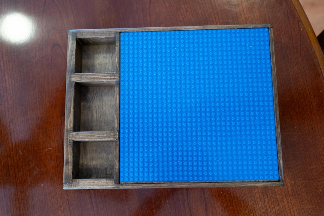 Handcrafted Walnut Stained Wooden Building Block Tray With Sorting Bins ...
