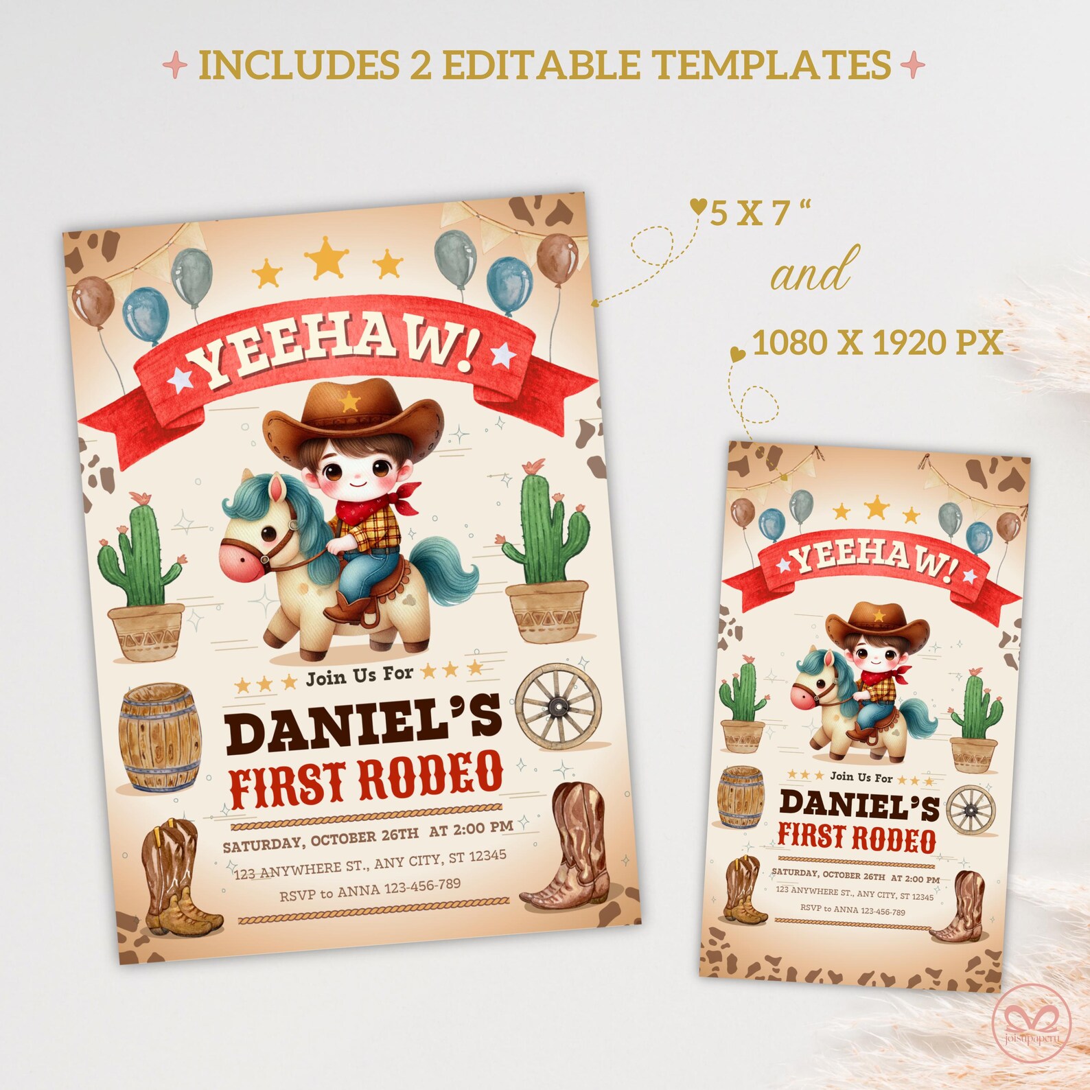 First Rodeo Birthday Invitation Template, Cowboy 1st Birthday Party ...