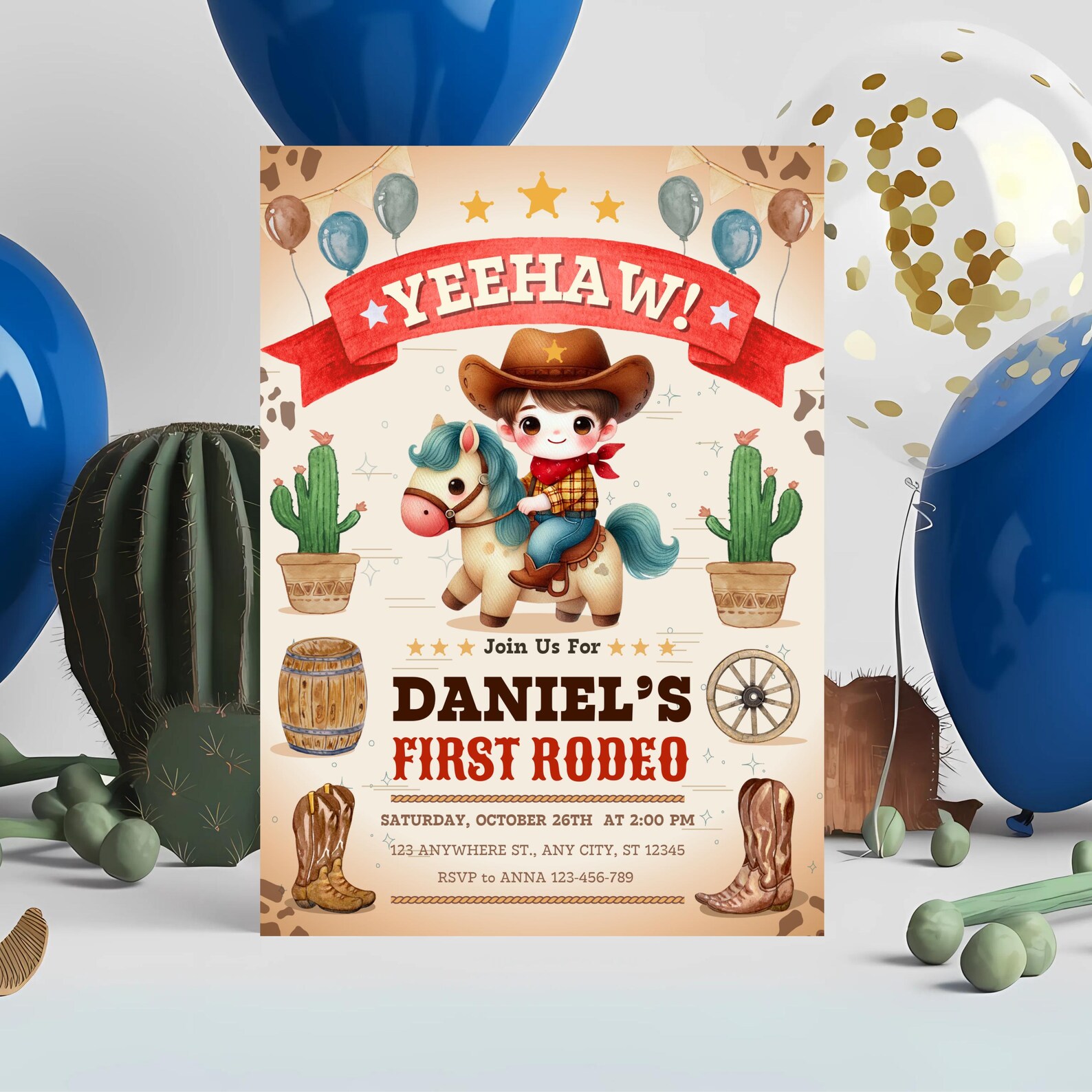 First Rodeo Birthday Invitation Template, Cowboy 1st Birthday Party ...